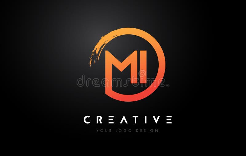 MI Circular Letter Logo with Circle Brush Design and Black Background ...