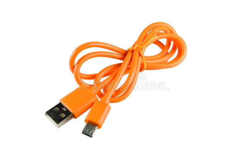 Orange Micro-usb Cable Twisted into a Ring, on a White Isolated ...