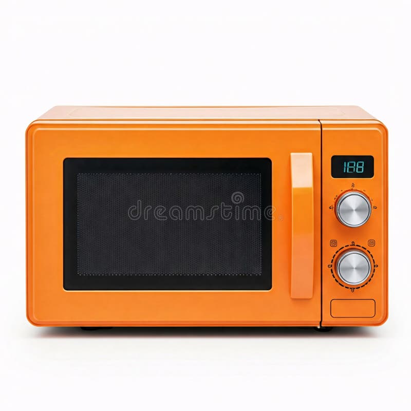 Orange Microwave Oven on a White Background. 3d Render Image Front View ...