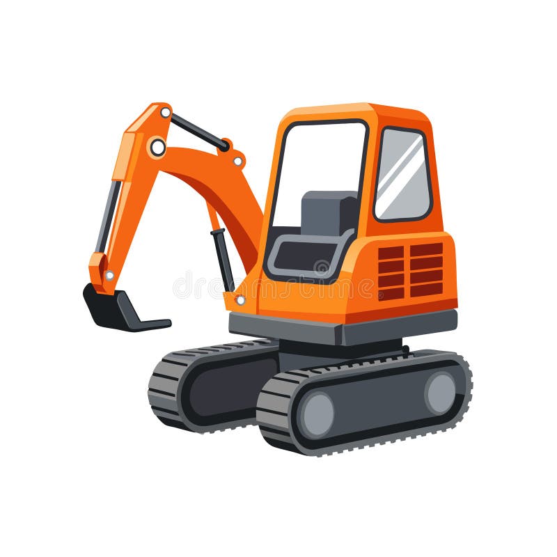 Orange Mini Excavator Cartoon Illustration for Construction and Design ...