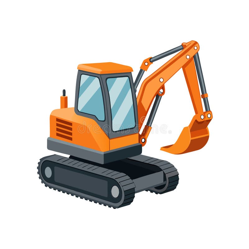Orange Mini Excavator Cartoon Illustration Isolated on White Stock ...