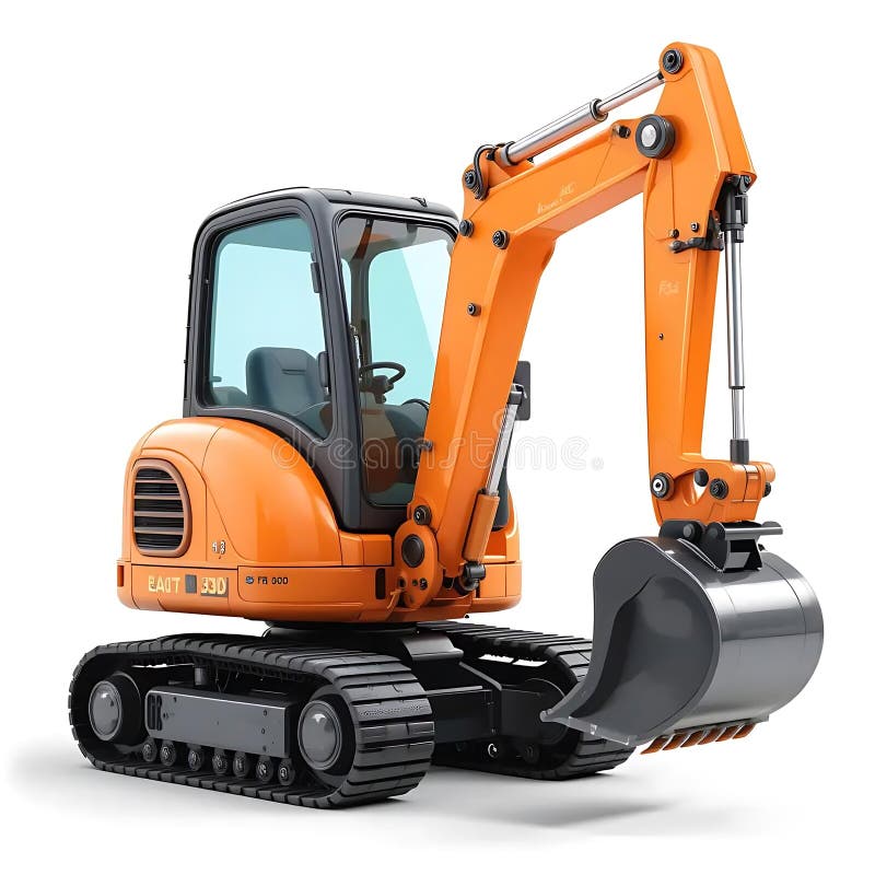 Orange Mini Excavator Isolated on White Construction Equipment Visual ...