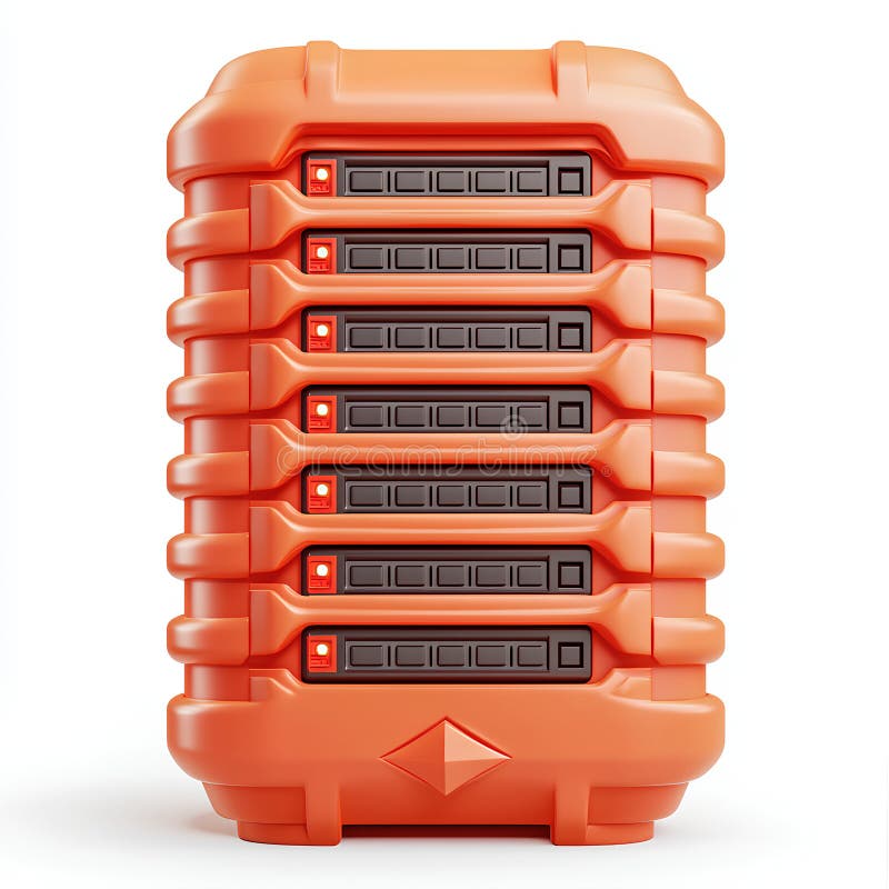 Orange Minimalist Server Rack on White Background Stock Illustration ...