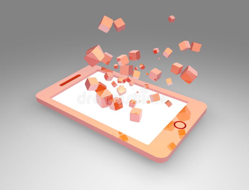 Orange Mirror Touch Screen Mobile Cell and Geometry Shapes Stock ...
