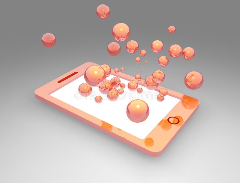Orange Mirror Touch Screen Mobile Cell and Geometry Shapes Stock ...