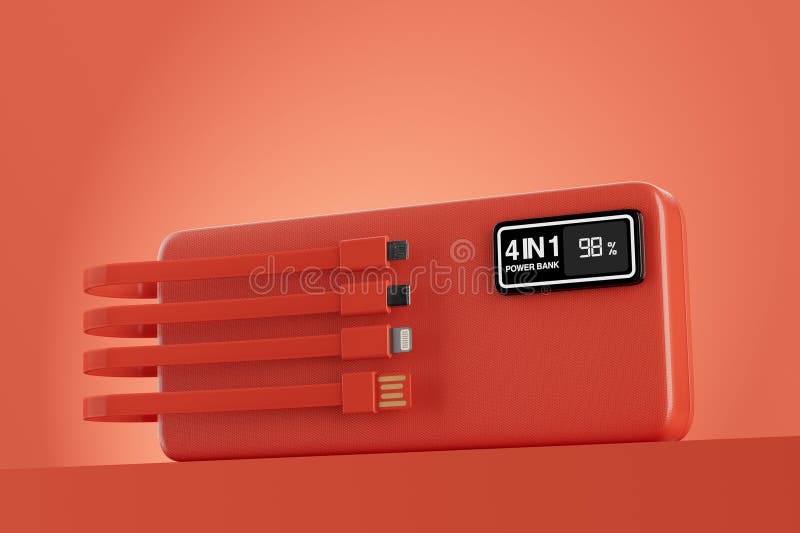 Orange Mobile Devices Charging Power Bank. 3d Rendering Stock Image ...