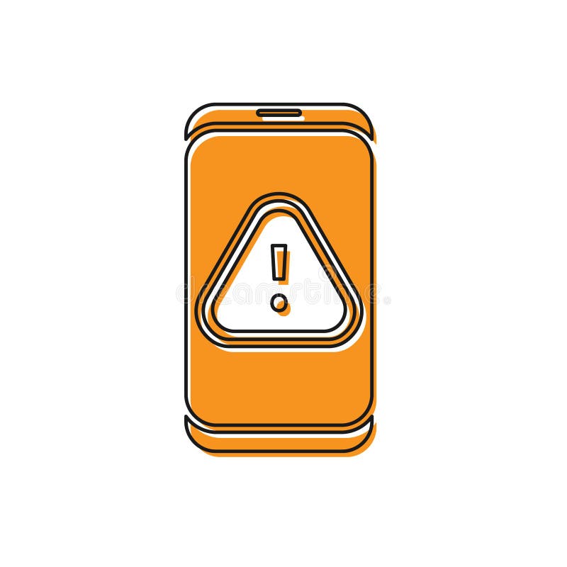 Orange Mobile Phone with Exclamation Mark Icon Isolated on White ...