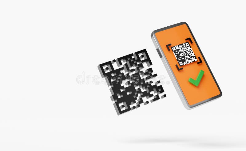 Orange Mobile Phone or Smartphone with Barcode,qr Code Scanning,check ...