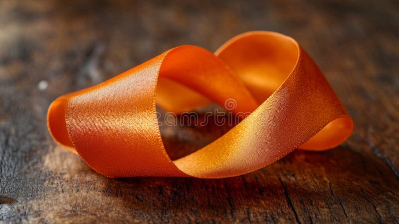 Orange Mobius Ribbon Loop on Dark Wooden Surface for Infinity Concept ...