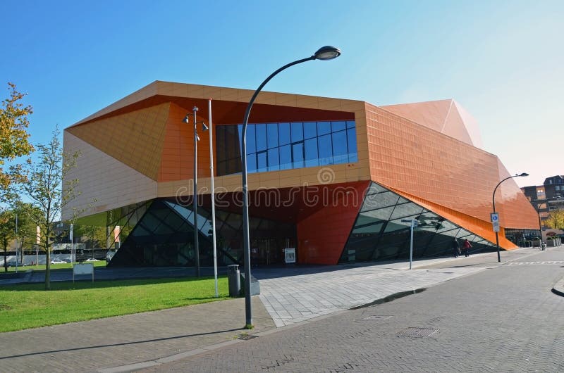 Orange Modern Building in Lelystadt, Holland Editorial Image - Image of ...