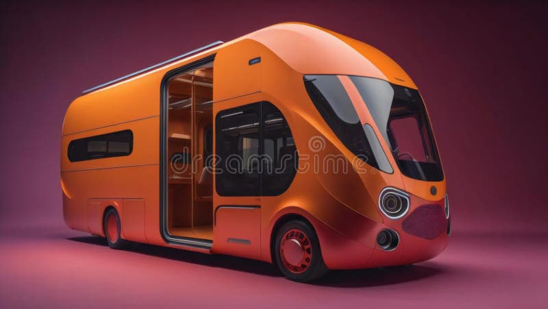 Orange Modern Bus on a Purple Background. Generative Ai Stock ...