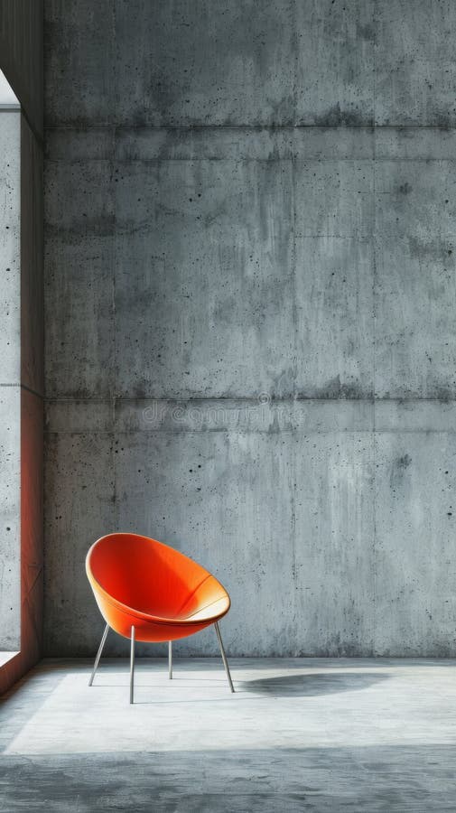 Orange Modern Chair in a Minimalistic Interior with Concrete Walls ...