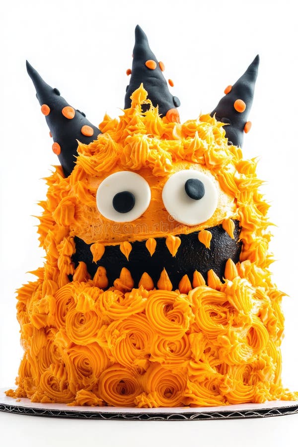 Orange Monster Cake for Halloween Stock Illustration - Illustration of ...