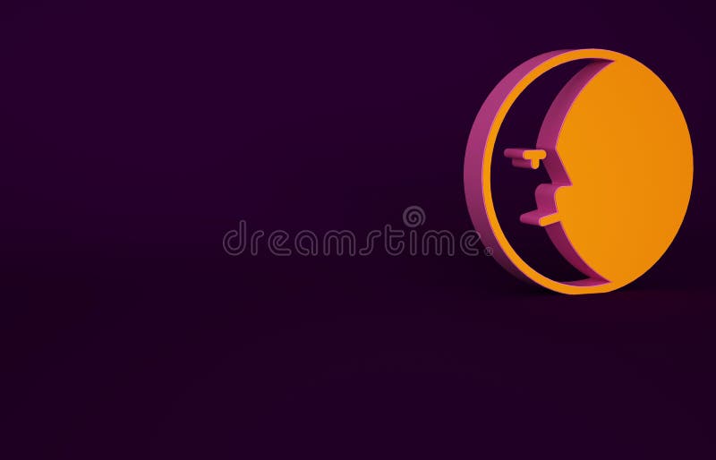 Orange Moon Icon Isolated on Purple Background. Minimalism Concept ...