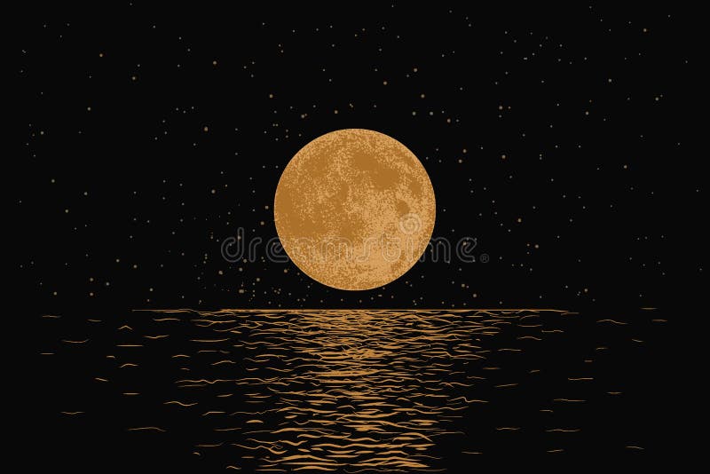 Orange Moon Reflecting in a Sea Stock Vector - Illustration of fantasy ...