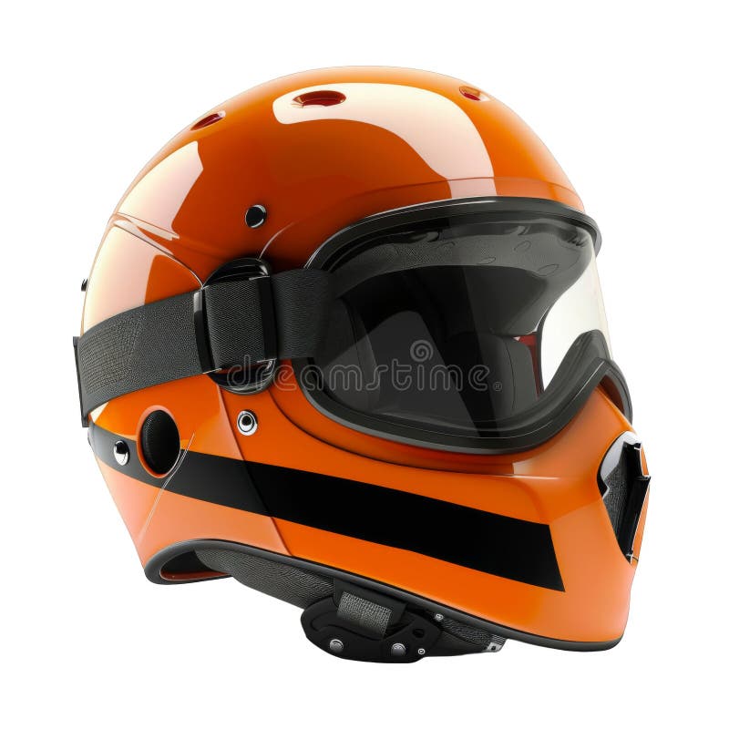 Orange Motorcycle Helmet with Black Visor and Stripes Stock Image ...