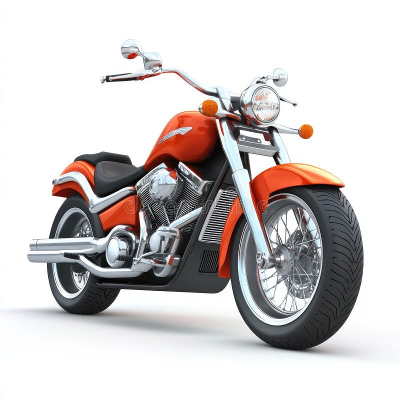 Orange Chopper Motorcycle, Chrome Details, Powerful Engine Stock ...
