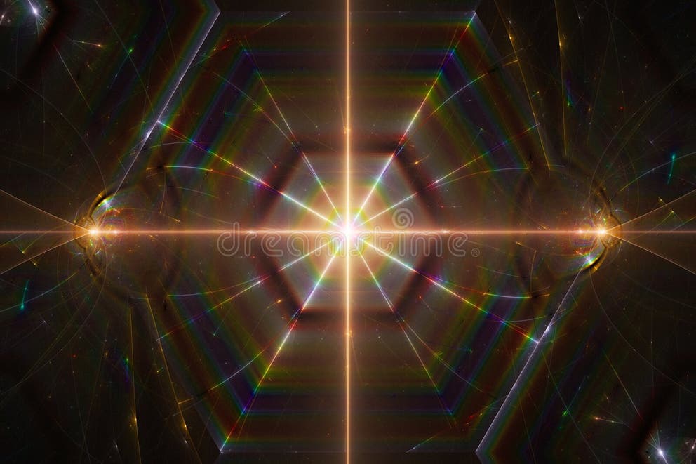 Orange Multi-colored Luminous Pattern of Curved Shapes and Rays on a ...