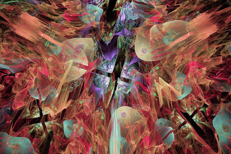 Orange Multi-colored Pattern of Curved Shapes and Waves on a Black ...