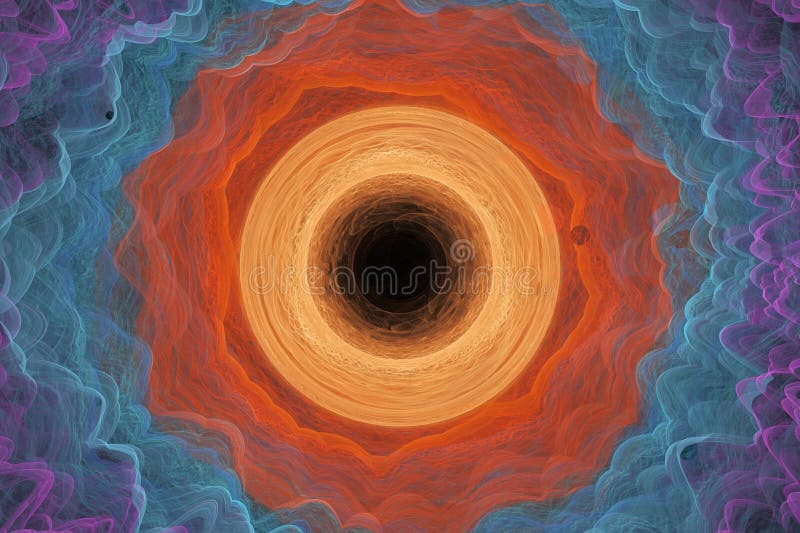 Orange Multi-colored Round Pattern of Crooked Waves on a Black ...