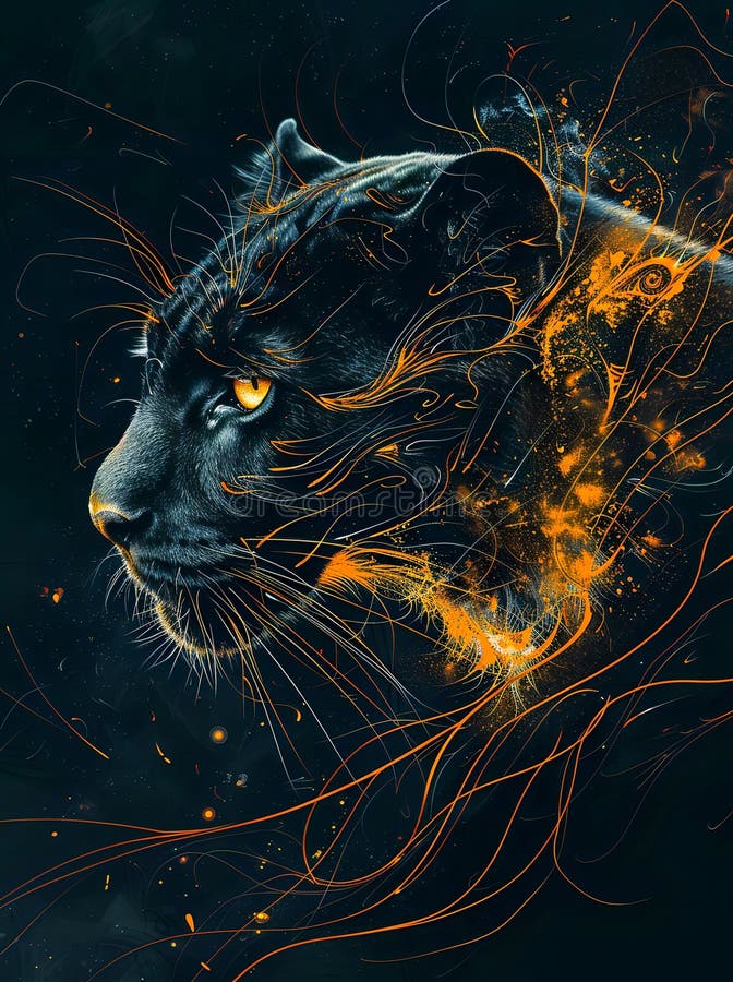 Orange Neon Black Panther Light Stock Illustration - Illustration of ...