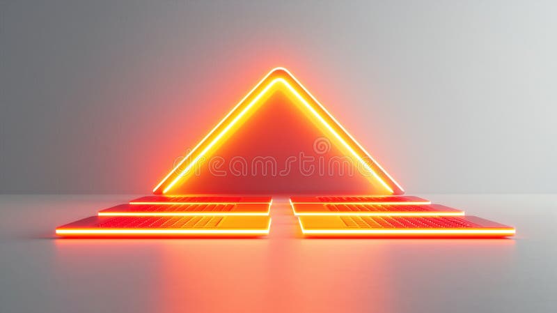 Orange Neon Triangle with Glowing Keyboards on Minimalist Surface ...