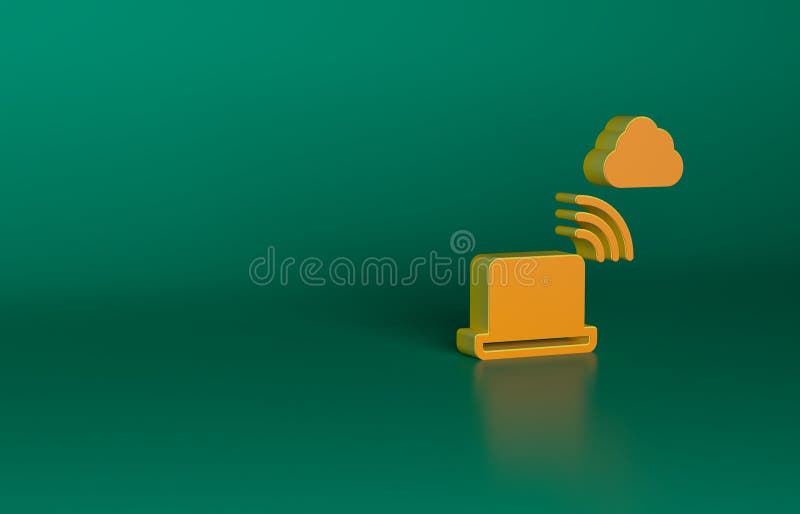 Orange Network Cloud Connection Icon Isolated on Green Background ...