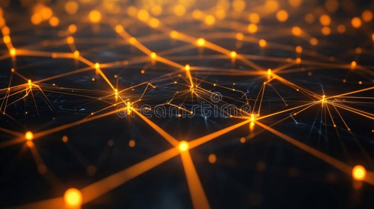 Orange Network Connection on Dark Backdrop with Glowing Nodes ...