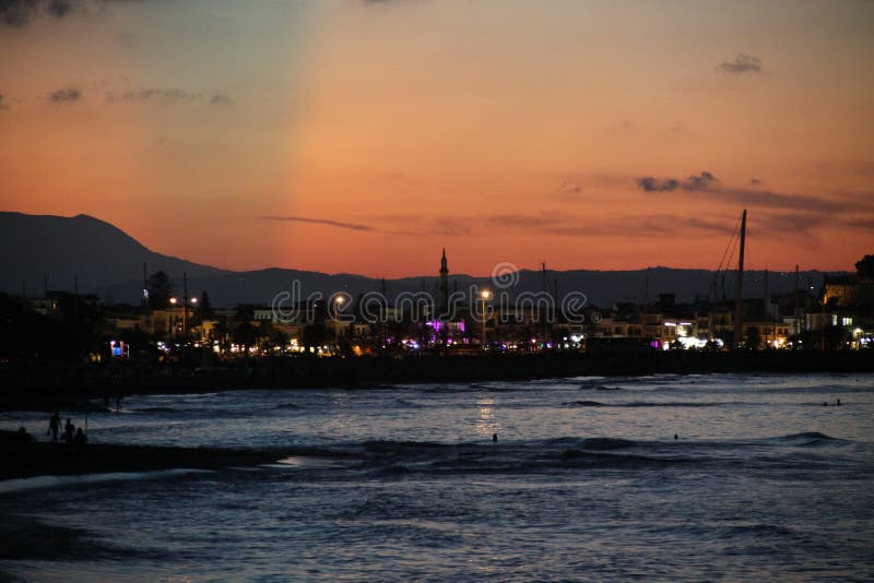 Orange night sky and sea stock photo. Image of explore - 132618922