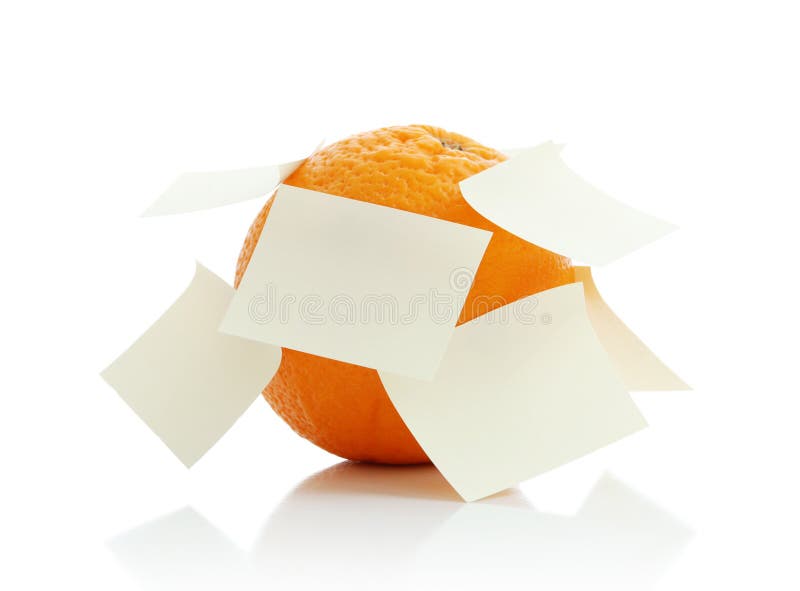 Orange with a note stock photo. Image of ripe, reminder - 11740252