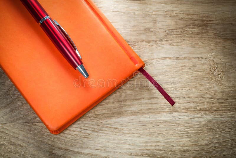 Orange Note-book Ballpoint Pen Top View Stock Photo - Image of notepad ...