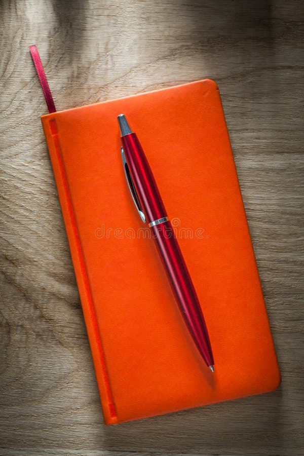 Orange Notebook Biro Pen Top View Stock Photo - Image of writing ...