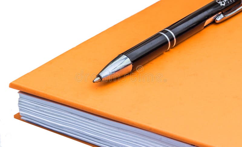 Orange Notepad with Ball Pen on a White Background Stock Photo - Image ...