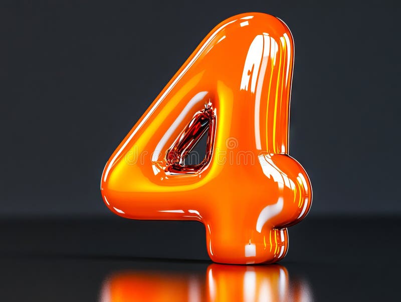 An Orange Number Four on a Reflective Surface Stock Illustration ...