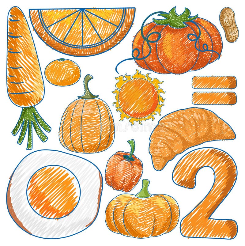 Orange Objects in Pencil Colour Sketch Simple Style Stock Vector ...