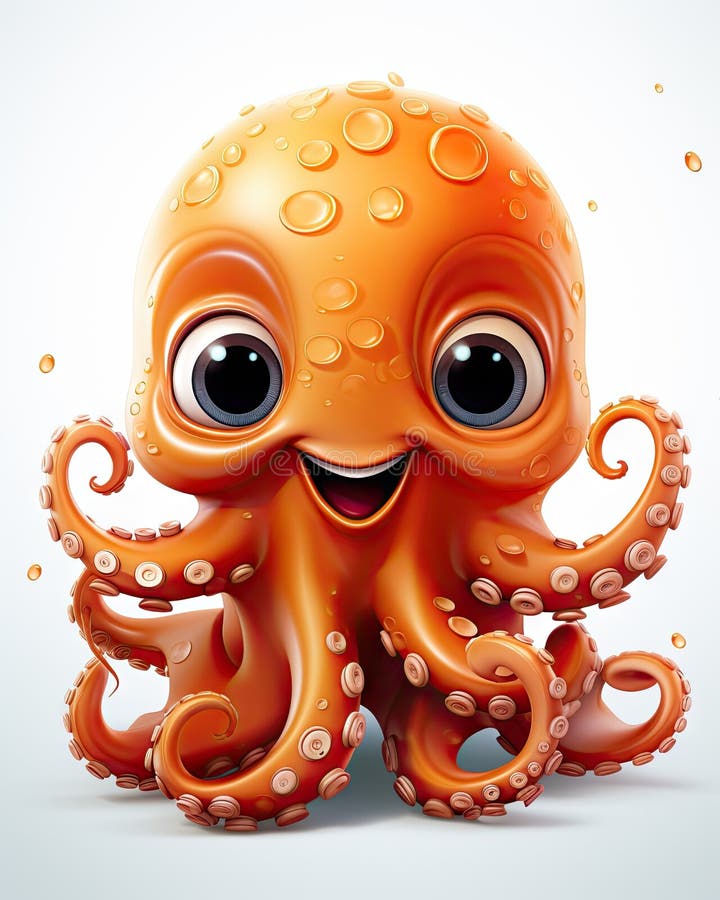 An Orange Octopus with Big Eyes and a Smile on Its Face. Generative Ai ...