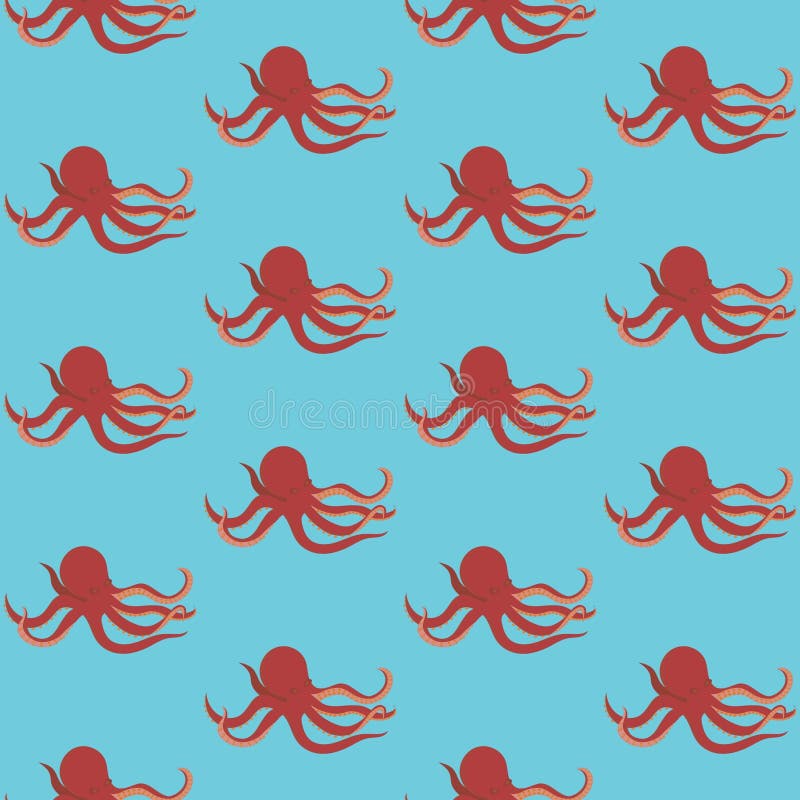 Orange Octopus in Cartoon Style. Seamless Pattern Stock Illustration ...