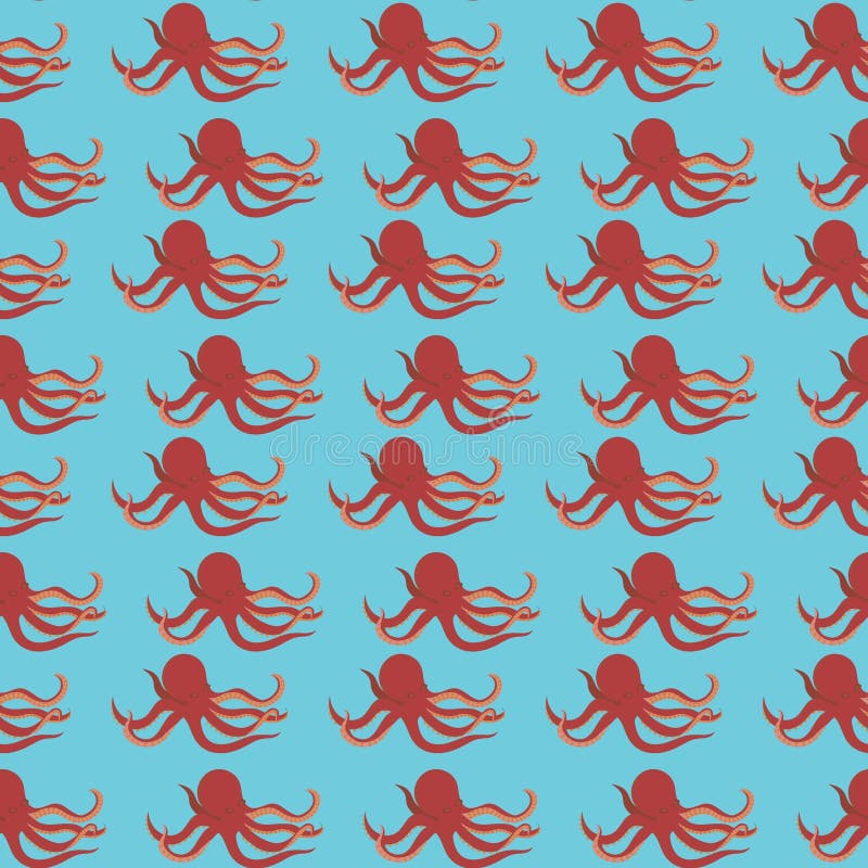 Orange Octopus in Cartoon Style. Seamless Pattern Stock Illustration ...