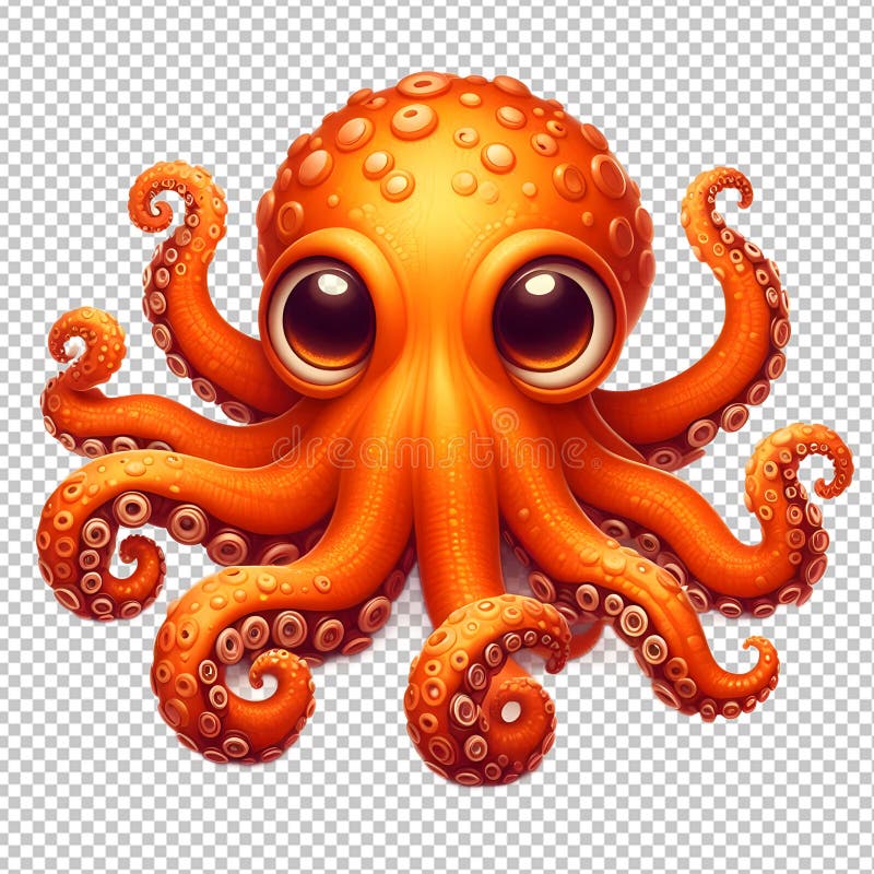 An Orange Octopus with Two Eyes Isolated on Transparent Background with ...