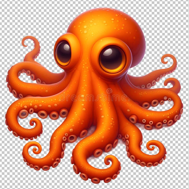 An Orange Octopus with Two Eyes Isolated on Transparent Background with ...