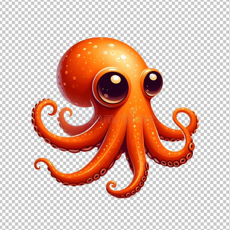 An Orange Octopus with Two Eyes Isolated on Transparent Background with ...