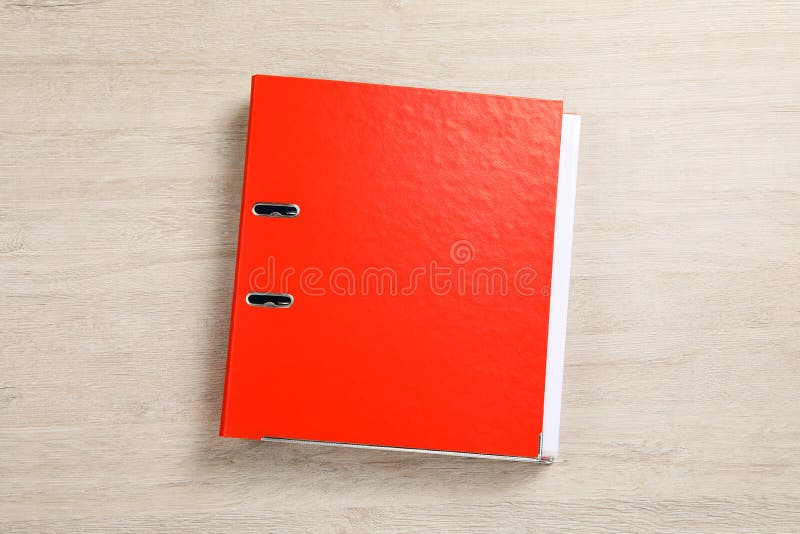 Orange Office Folder on White Wooden Table, Top View Stock Photo ...