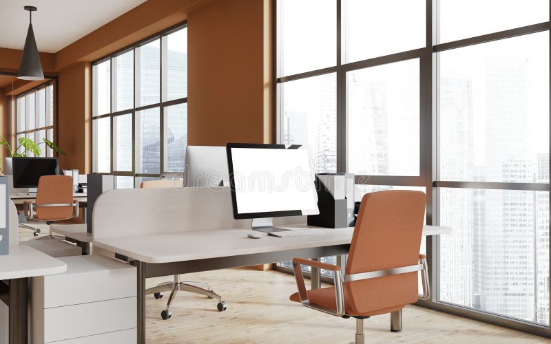 Orange Office with Mock Up Computer Screen Stock Illustration ...