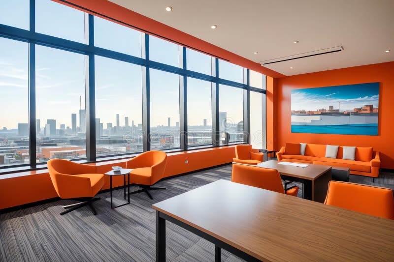 Orange Office Room with Panoramic View.AI Generated Stock Illustration ...