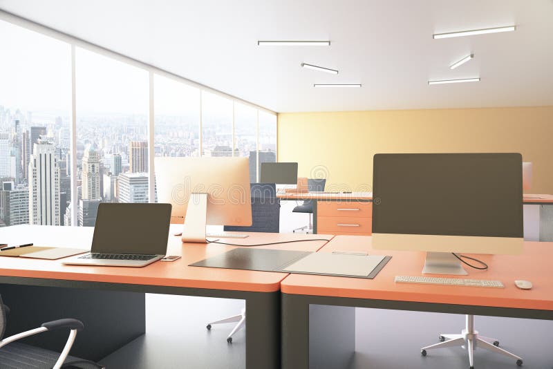 Orange office workspace stock illustration. Illustration of apartment ...