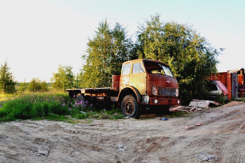 Orange Old Lorry Stay at the Tree Stock Photo - Image of transport ...