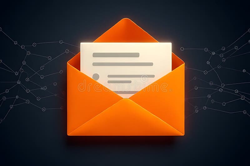 An Orange Open Envelope Reveals a Letter with Lines, and a Network ...