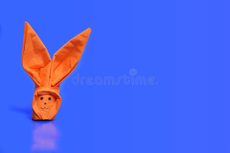 Orange Origami Bunny on a Blue Background. Blank for Text Greeting Card ...
