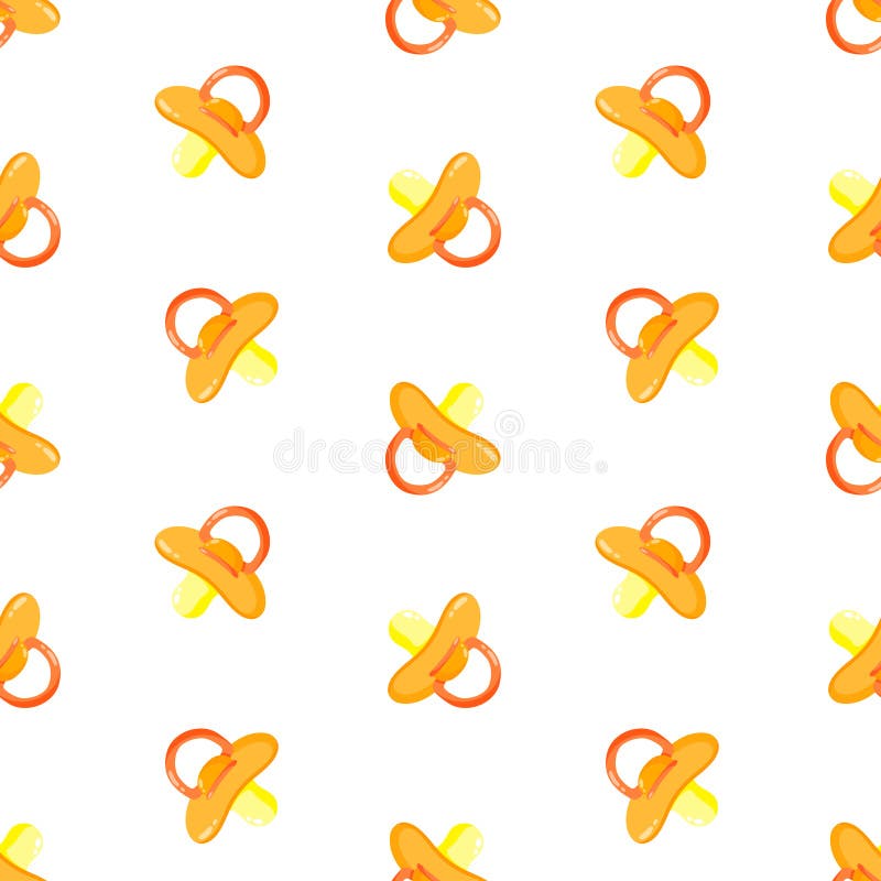 Orange Pacifiers Vector Seamless Pattern. Baby Dummy Stock Vector ...