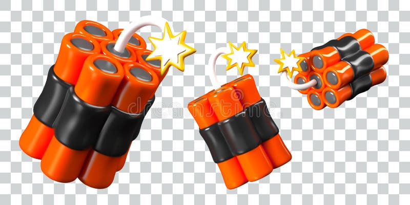 Orange Pack of Dynamite Sticks with Lit Cord. Bunch of Explosives in ...